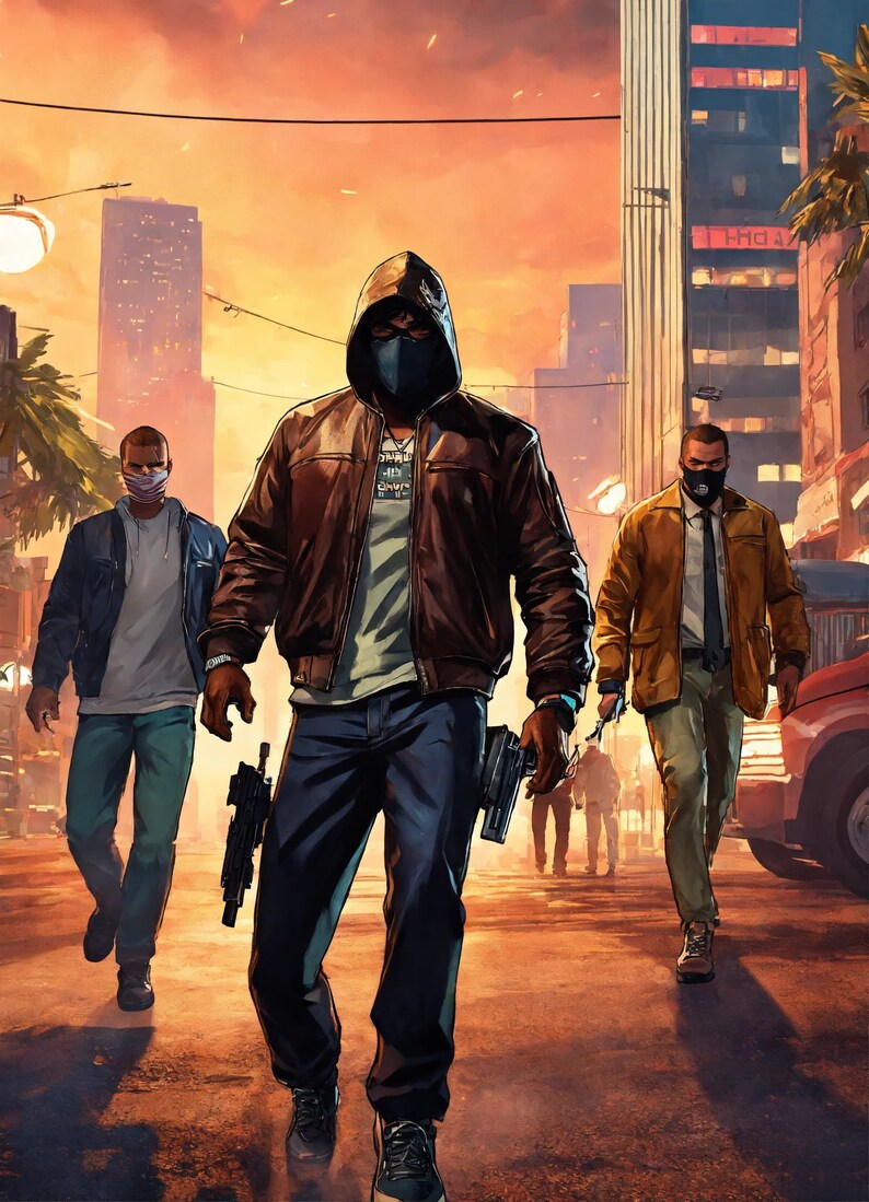Custom GTA Game Inspired Digital Artwork Vibrant Cityscapes and Action ...