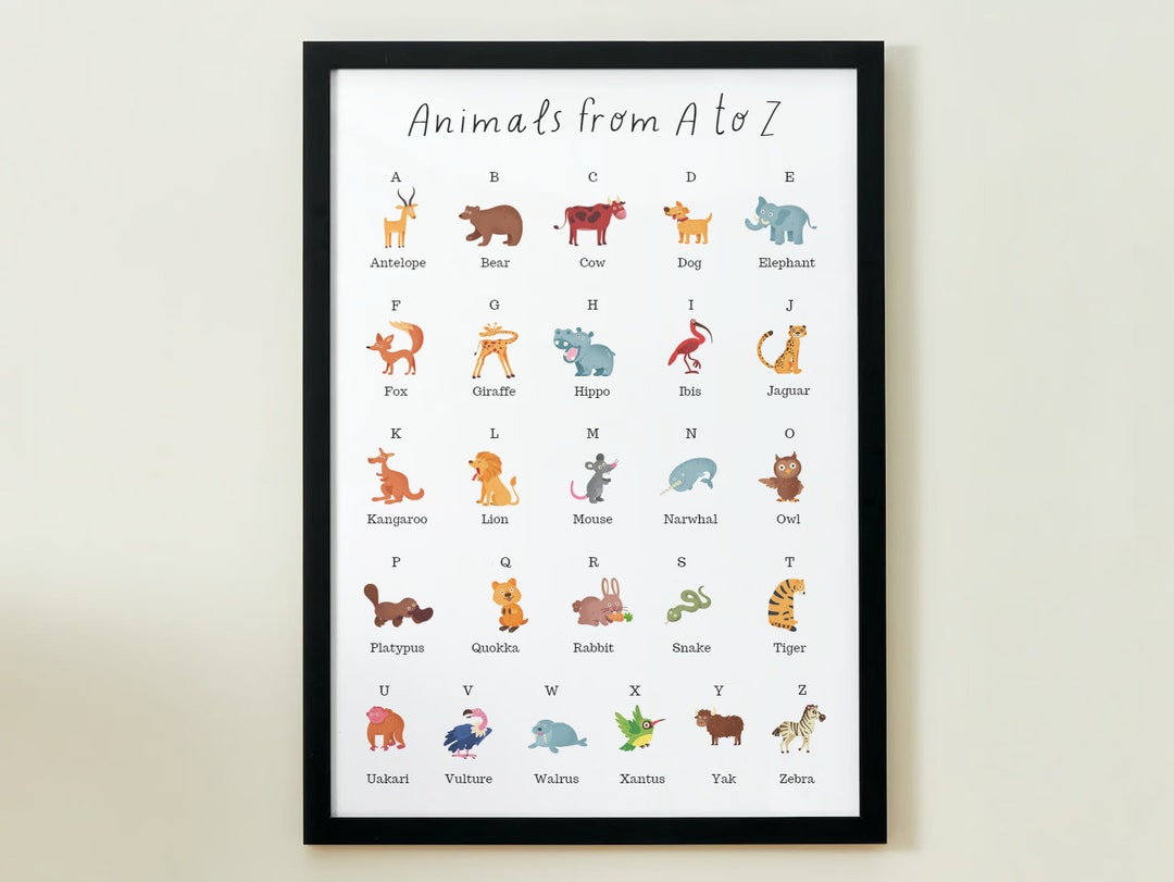 Animals From A to Z PDF Poster, Kids Educational Prints, Classroom ...