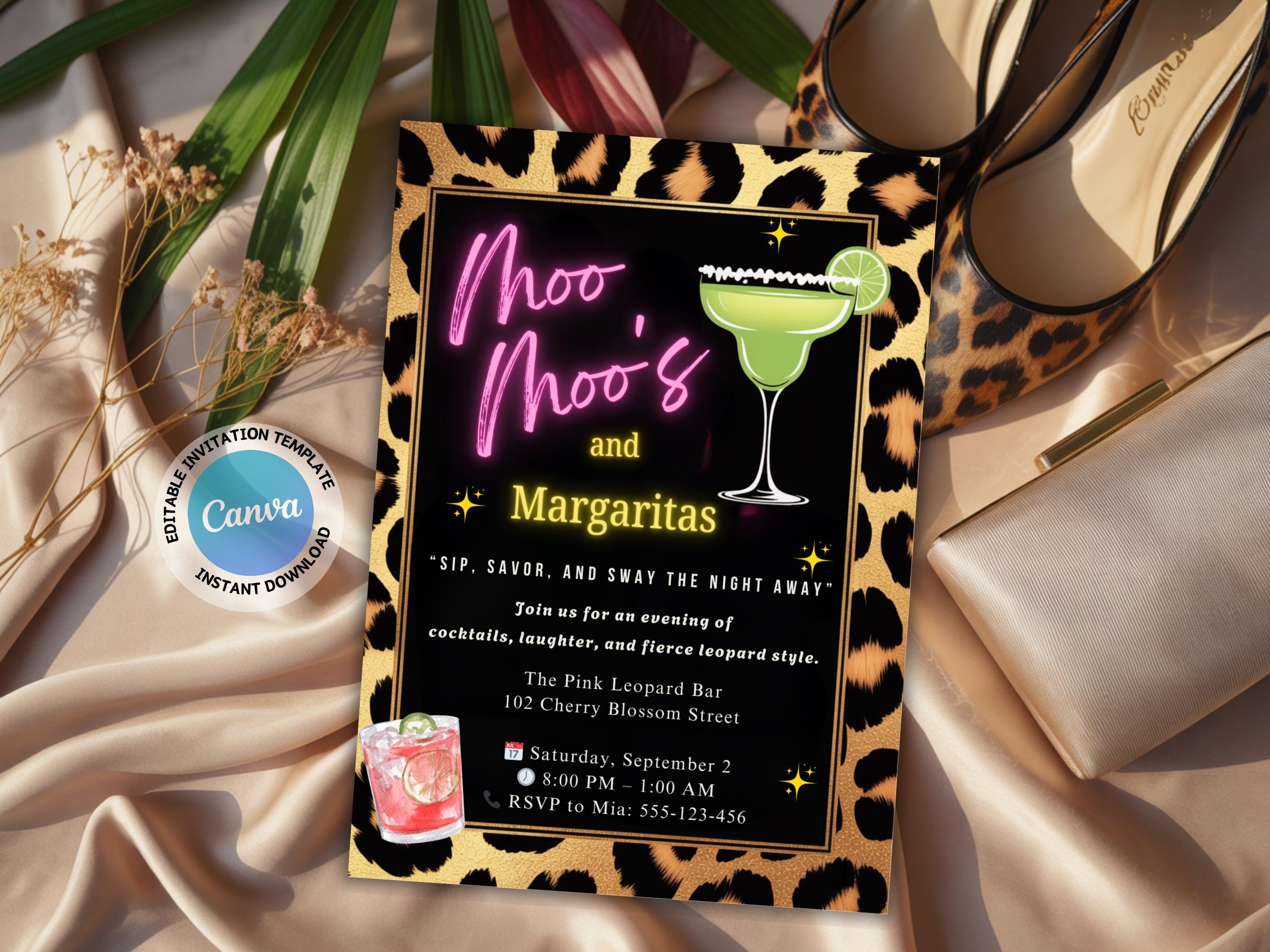 Glam Moo Moos & Margaritas Invitation Girls Night Invite Bachelorette ...