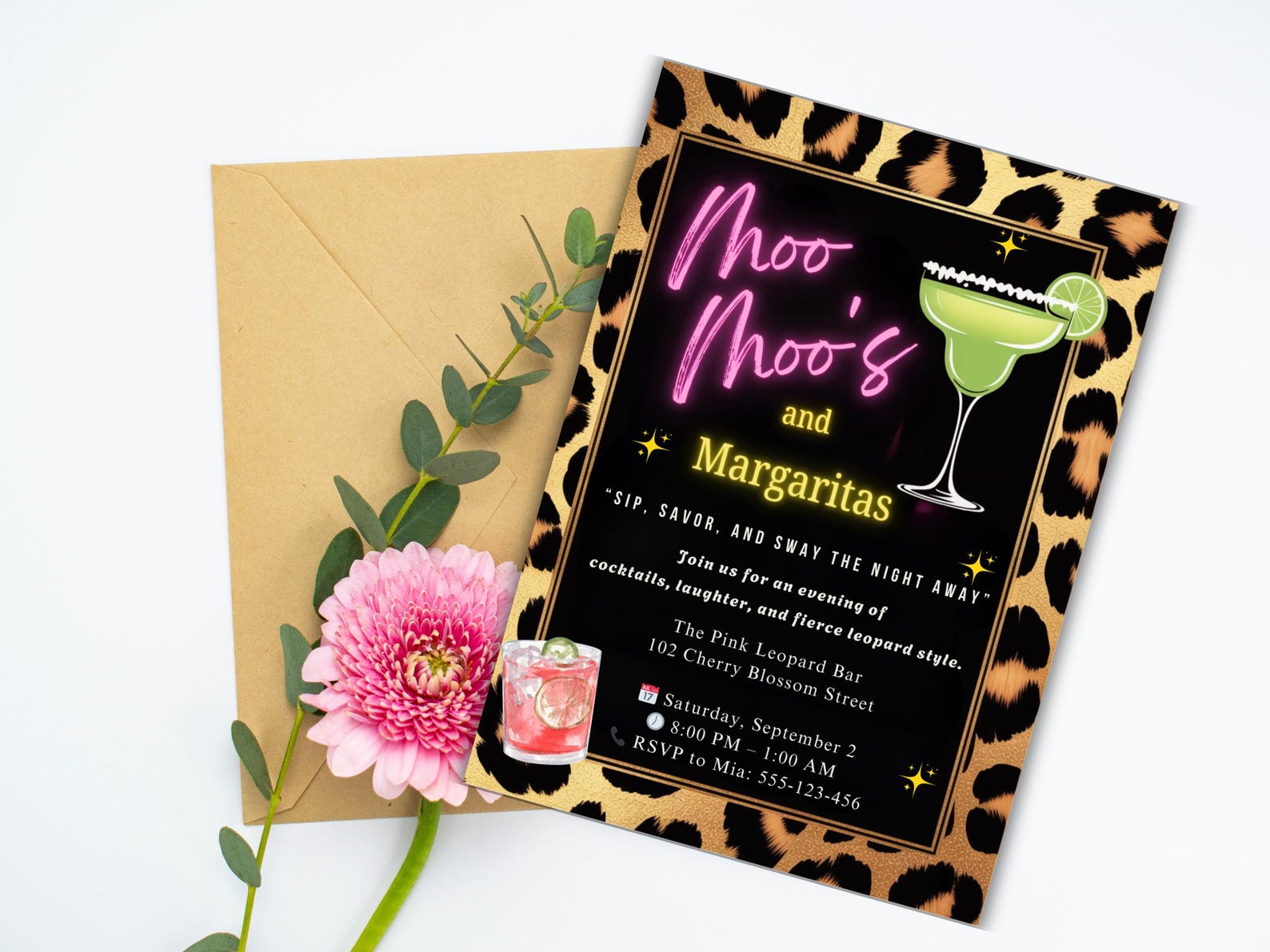 Glam Moo Moos & Margaritas Invitation Girls Night Invite Bachelorette ...