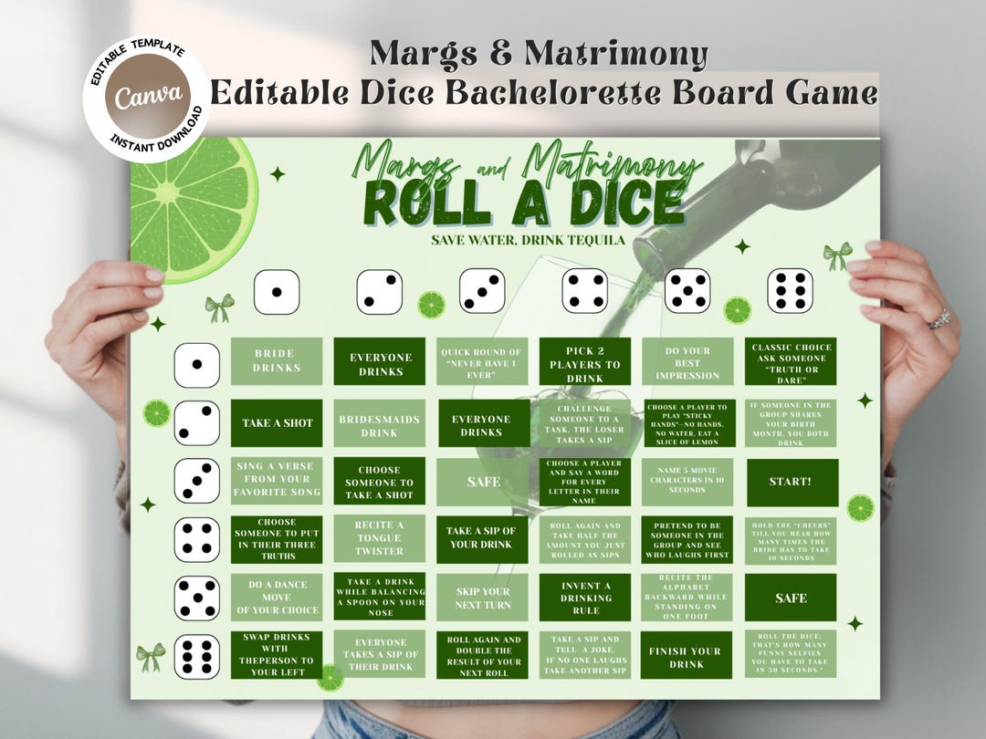Margs and Matrimony Bachelorette Party Game: Editable Printable Dice ...