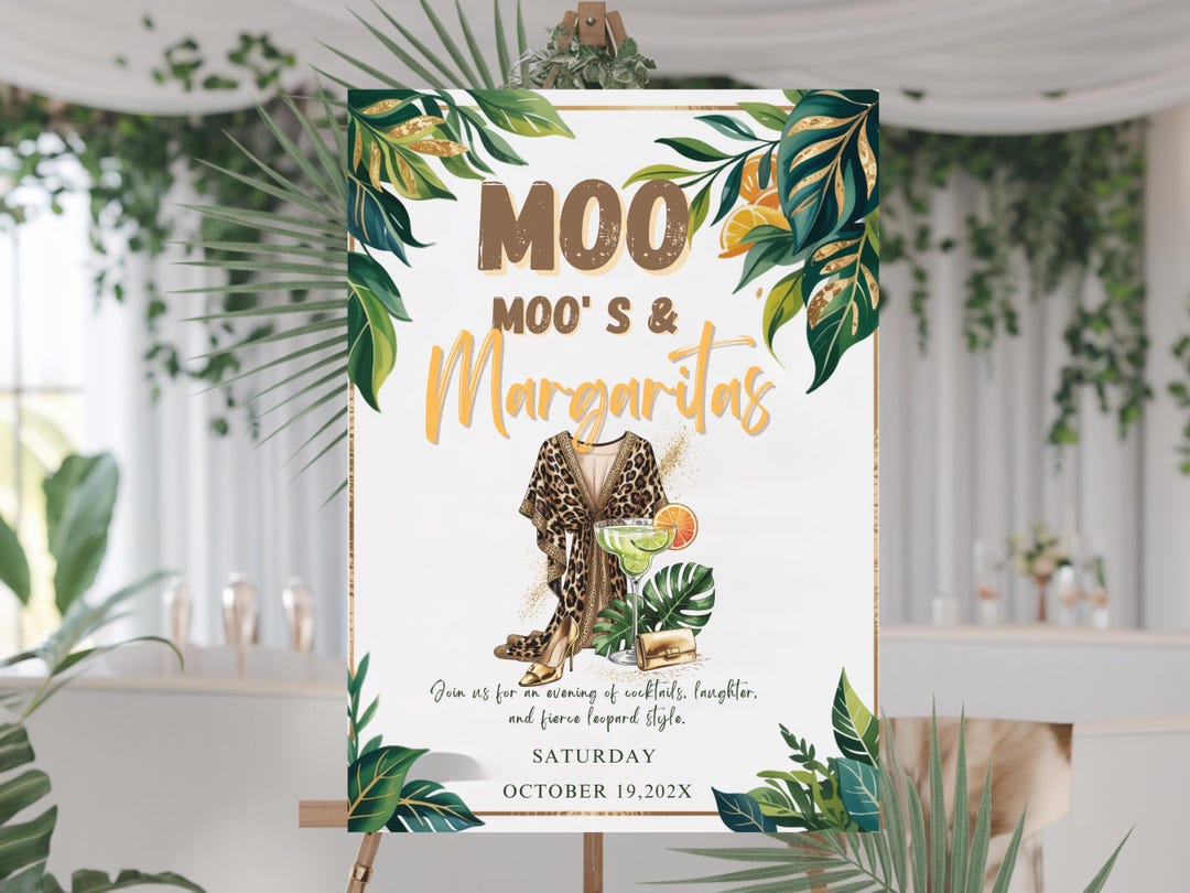 Glam Moo Moos & Margaritas Welcome Sign Girls Night Invite Bachelorette ...
