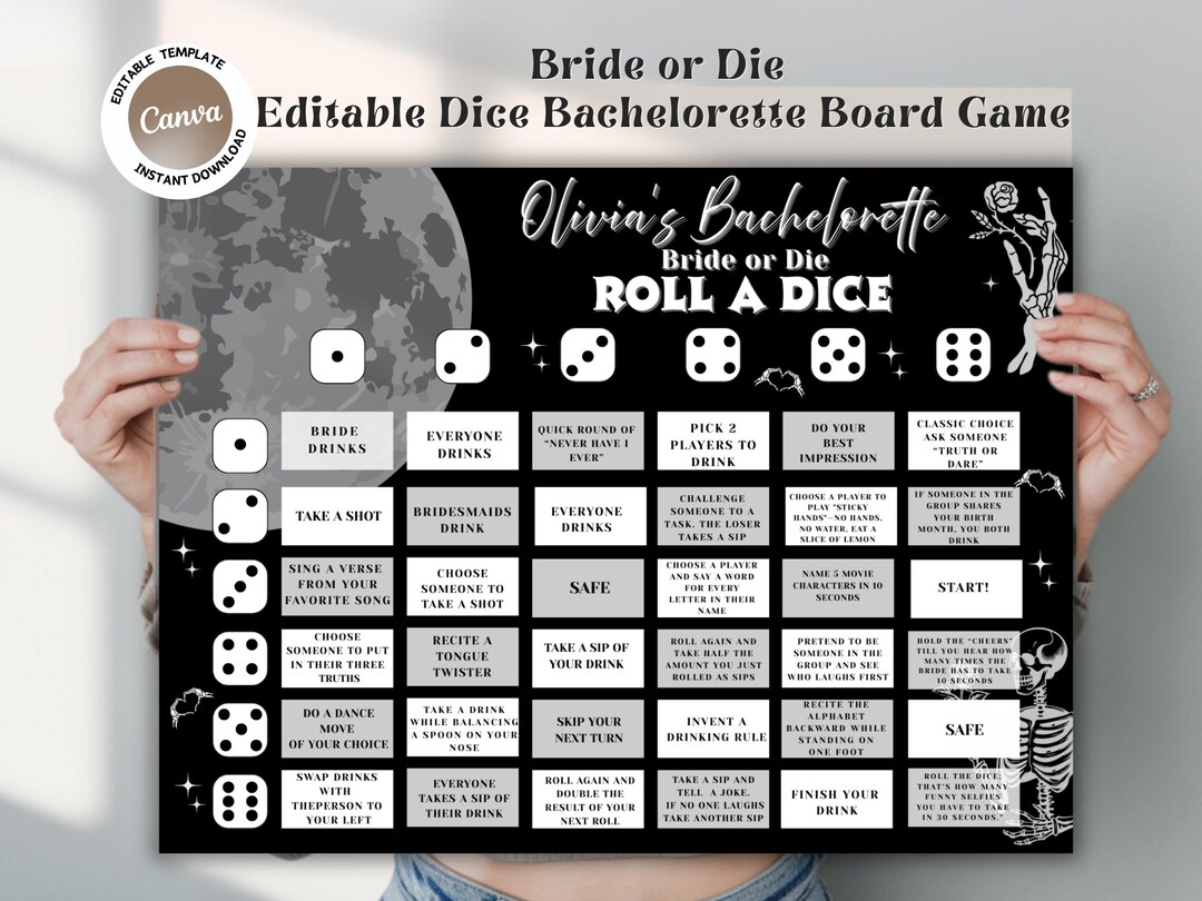 Bride or Die Bachelorette Dice Drinking Game: Editable Printable Party ...