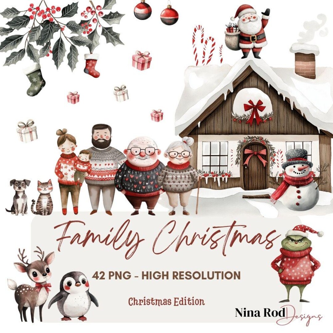 Family Christmas Clipart Set - 42 High Resolution Png Files - Holiday ...