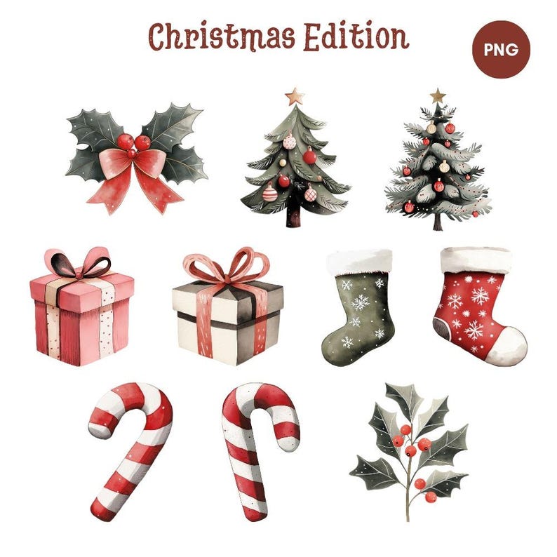 Christmas Clipart Bundle - 60 High Resolution Png & Jpg Files - Santa ...