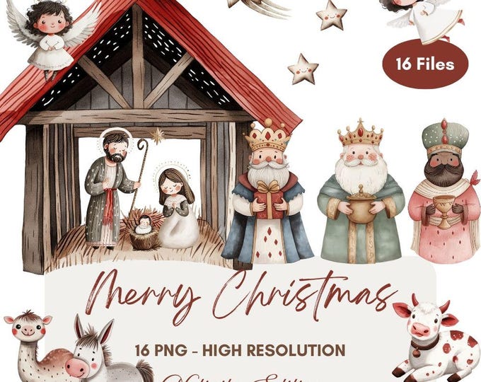 Nativity Clipart Set - 16 High Resolution Png Files - Christmas ...