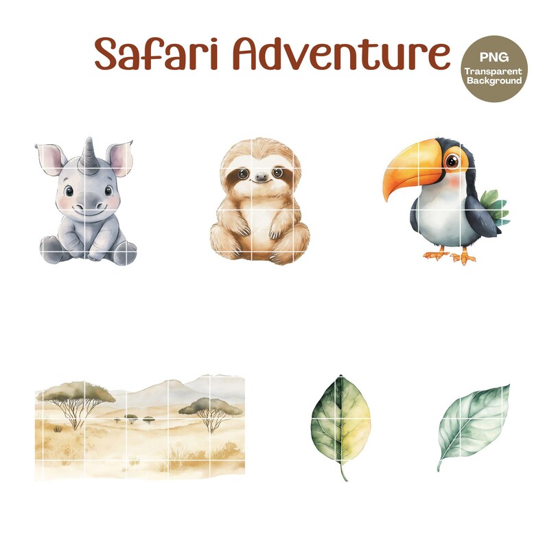 Safari Adventure Clipart Set Cute Safari Animal & Explorer Kids Png ...