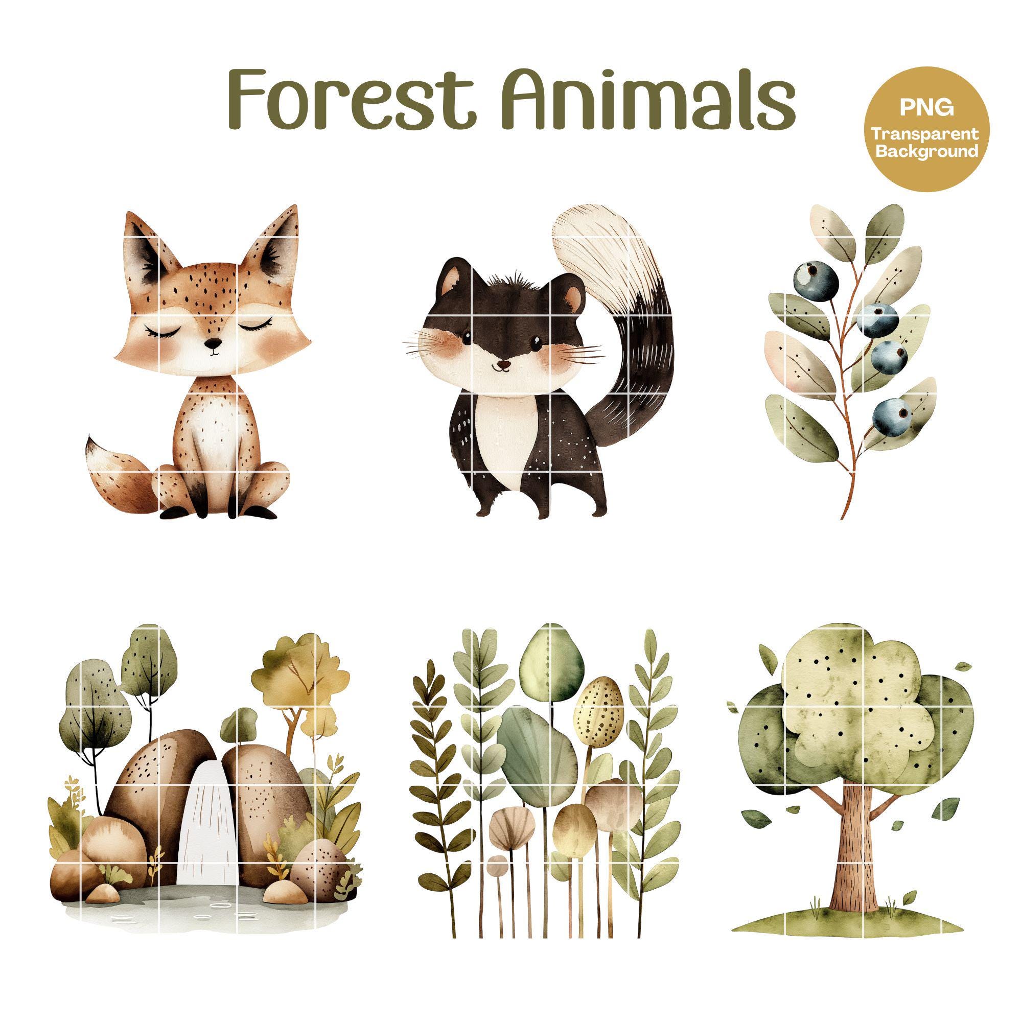 Woodland Animals Clipart Set Cute Forest Animals & Explorers Digital ...