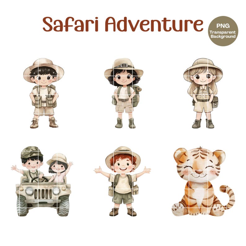 Safari Adventure Clipart Set Cute Safari Animal & Explorer Kids Png ...