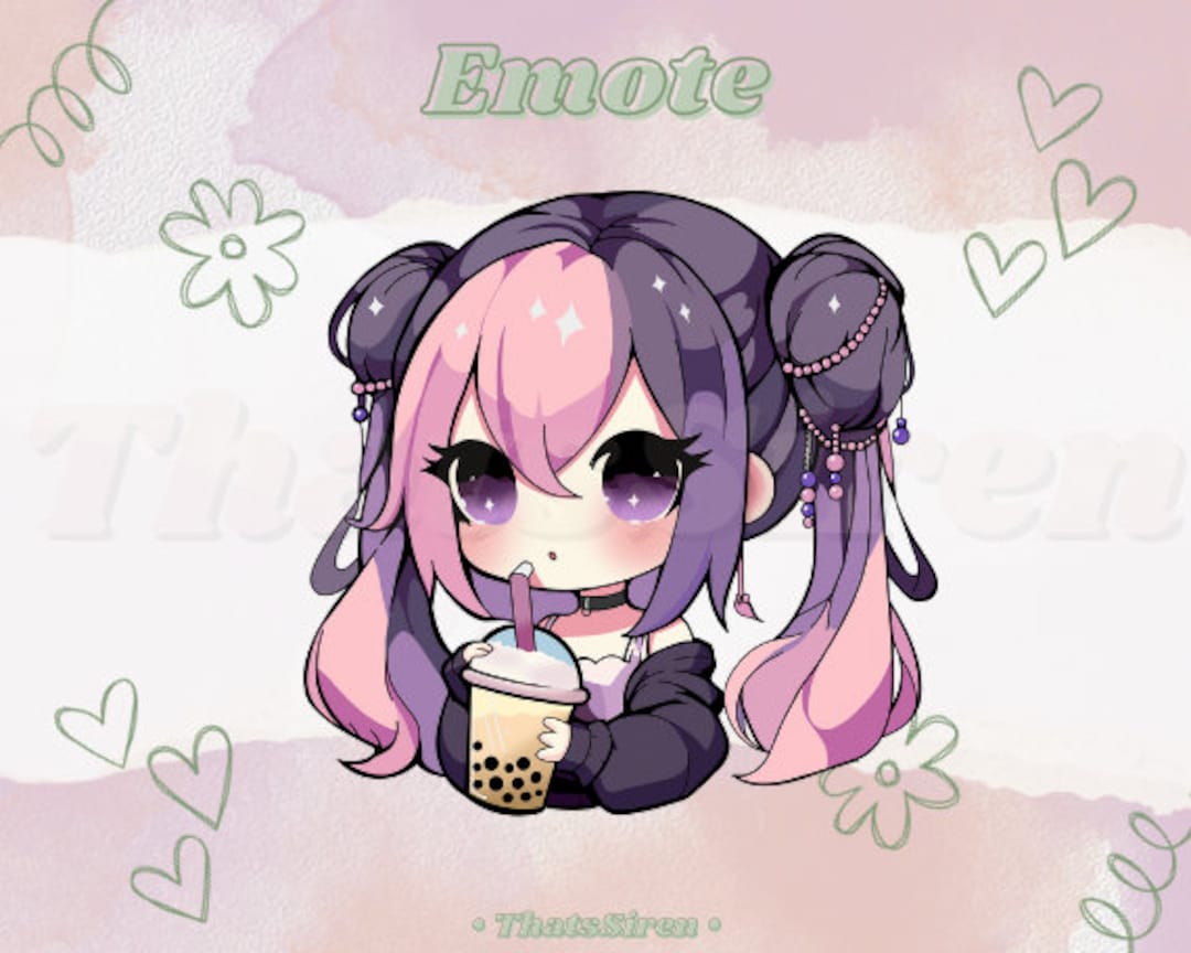 Cute Boba Tea Girl | Purple and Pink Hair | Profile Picture | Chibi ...