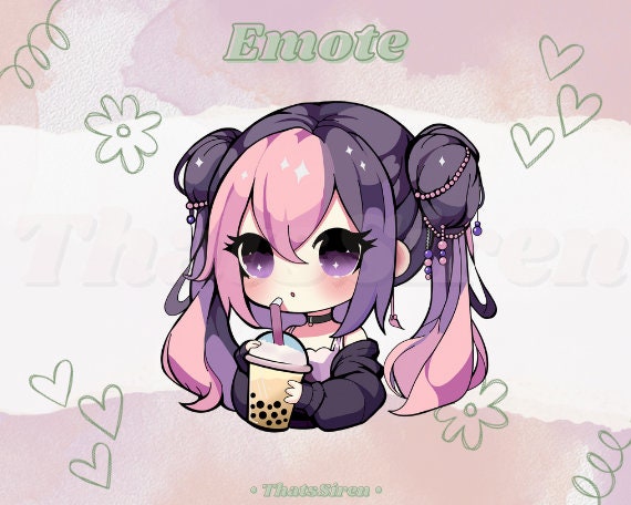 Cute Boba Tea Girl | Purple and Pink Hair | Profile Picture | Chibi ...