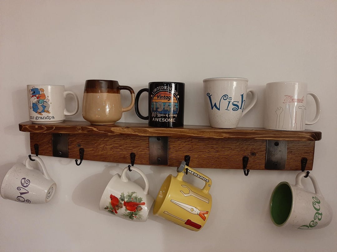 Whiskey Barrel Stave Coffee Mug Holder With Shelf - Etsy