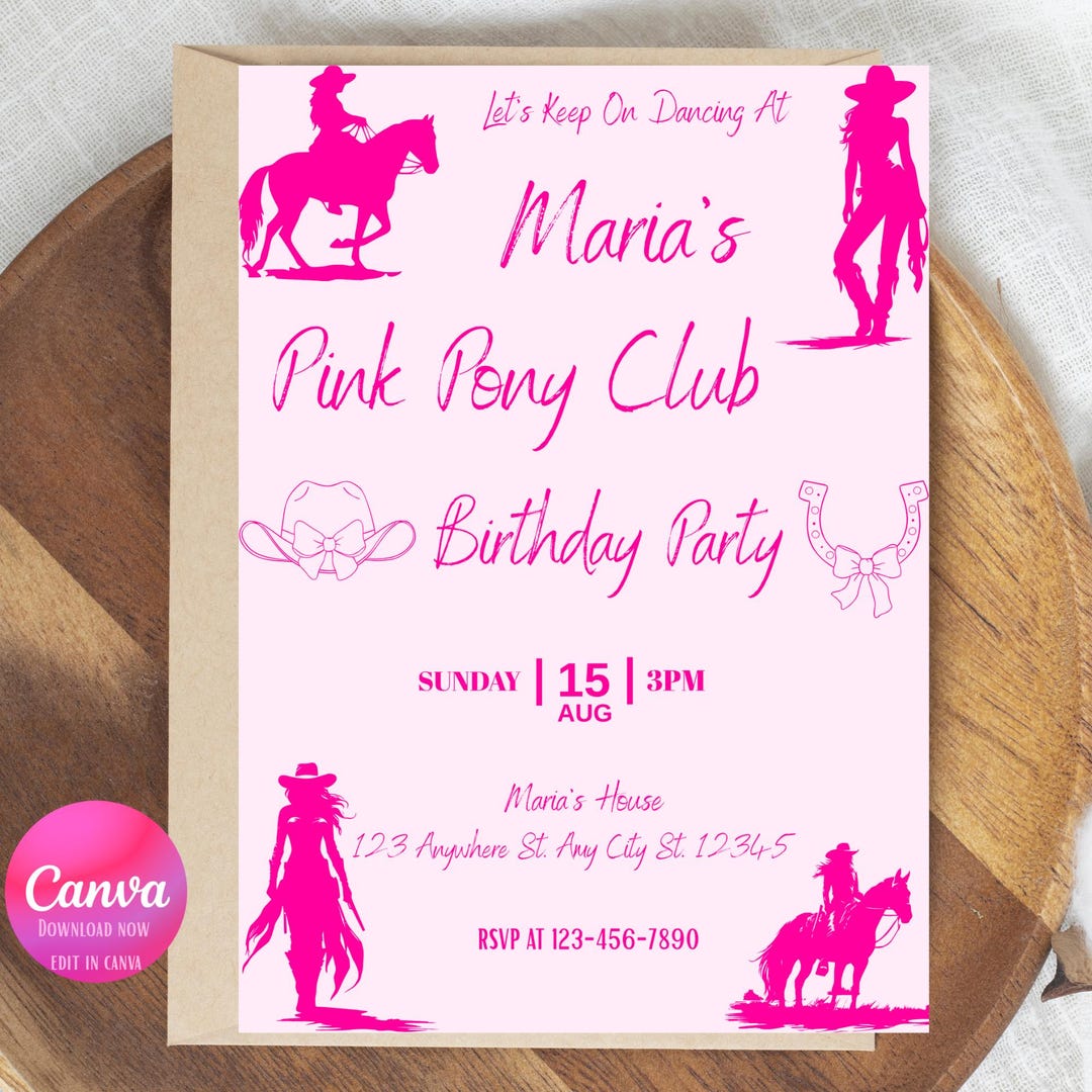 Pink Pony Club Birthday Invitation,digital Girl Party Invite,horse ...