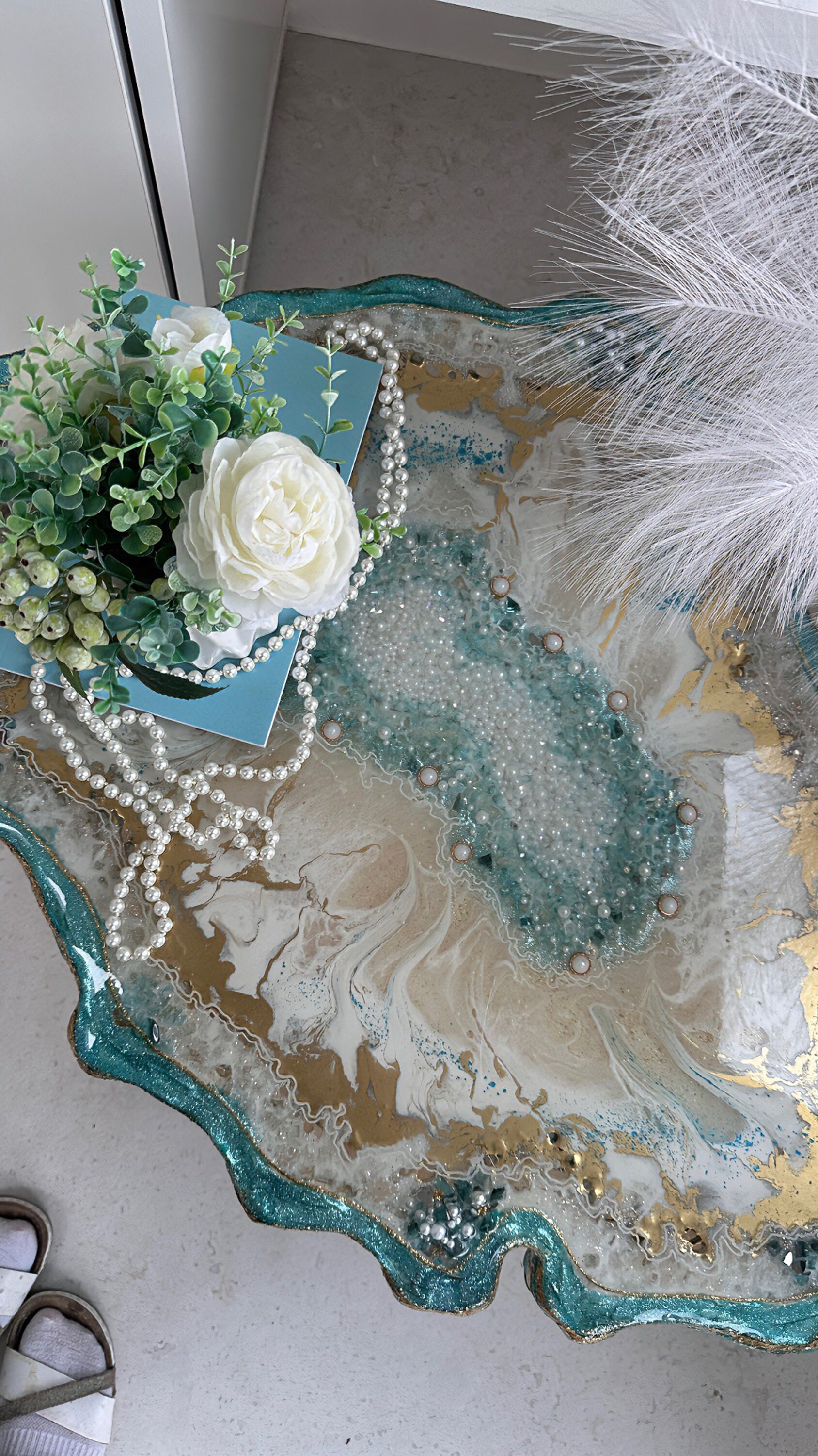 Mother of Pearl Coffee Table Pearl Side Table Lux Resin Coffee Table ...