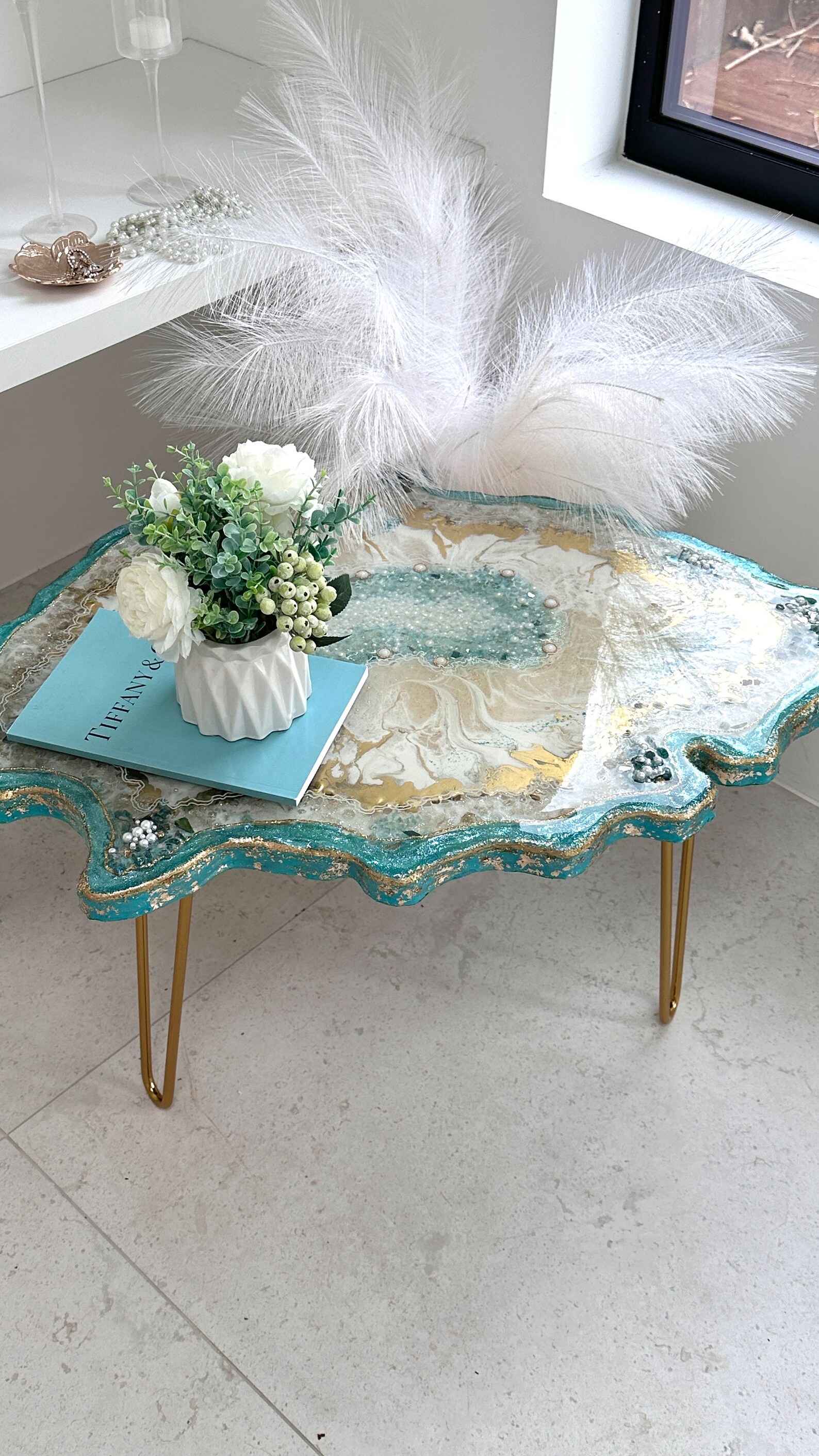 Mother of Pearl Coffee Table Pearl Side Table Lux Resin Coffee Table ...