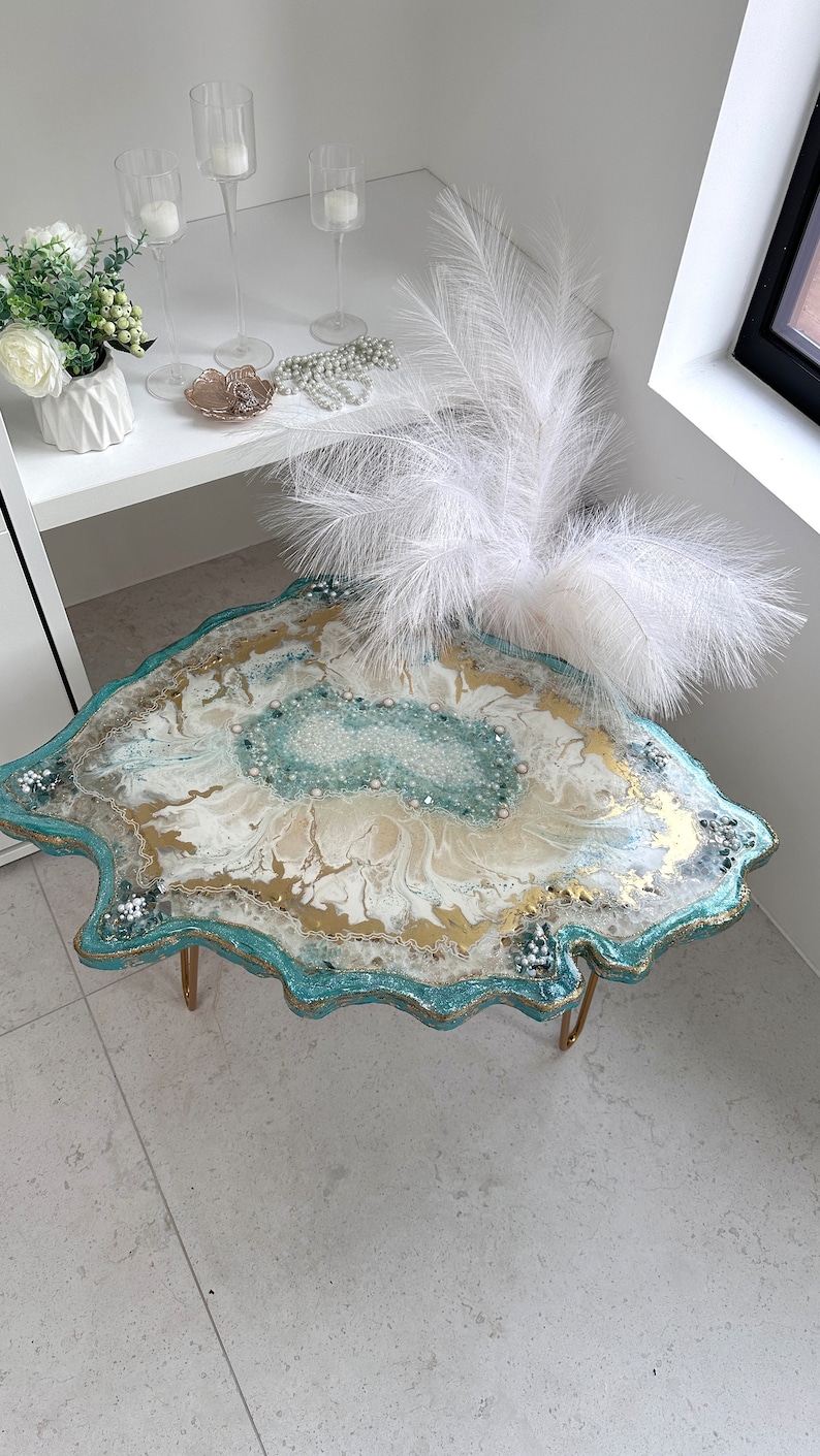 Mother of Pearl Coffee Table Pearl Side Table Lux Resin Coffee Table ...