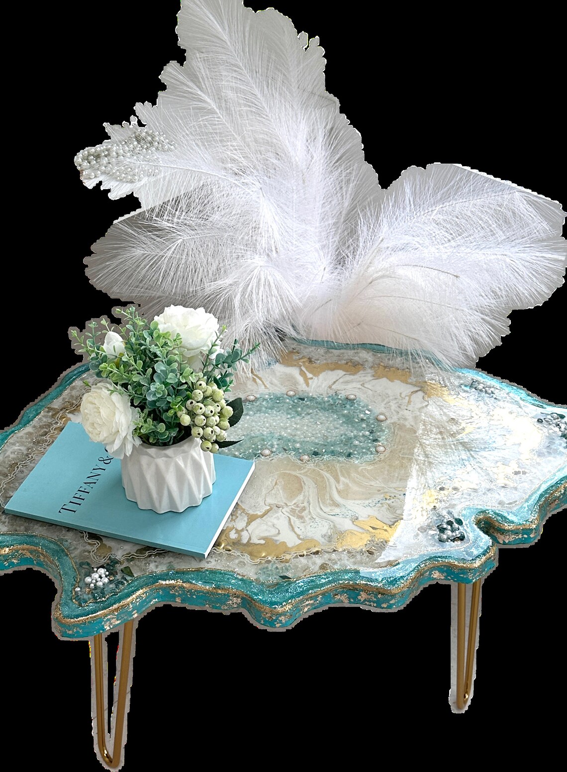 Mother of Pearl Coffee Table Pearl Side Table Lux Resin Coffee Table ...