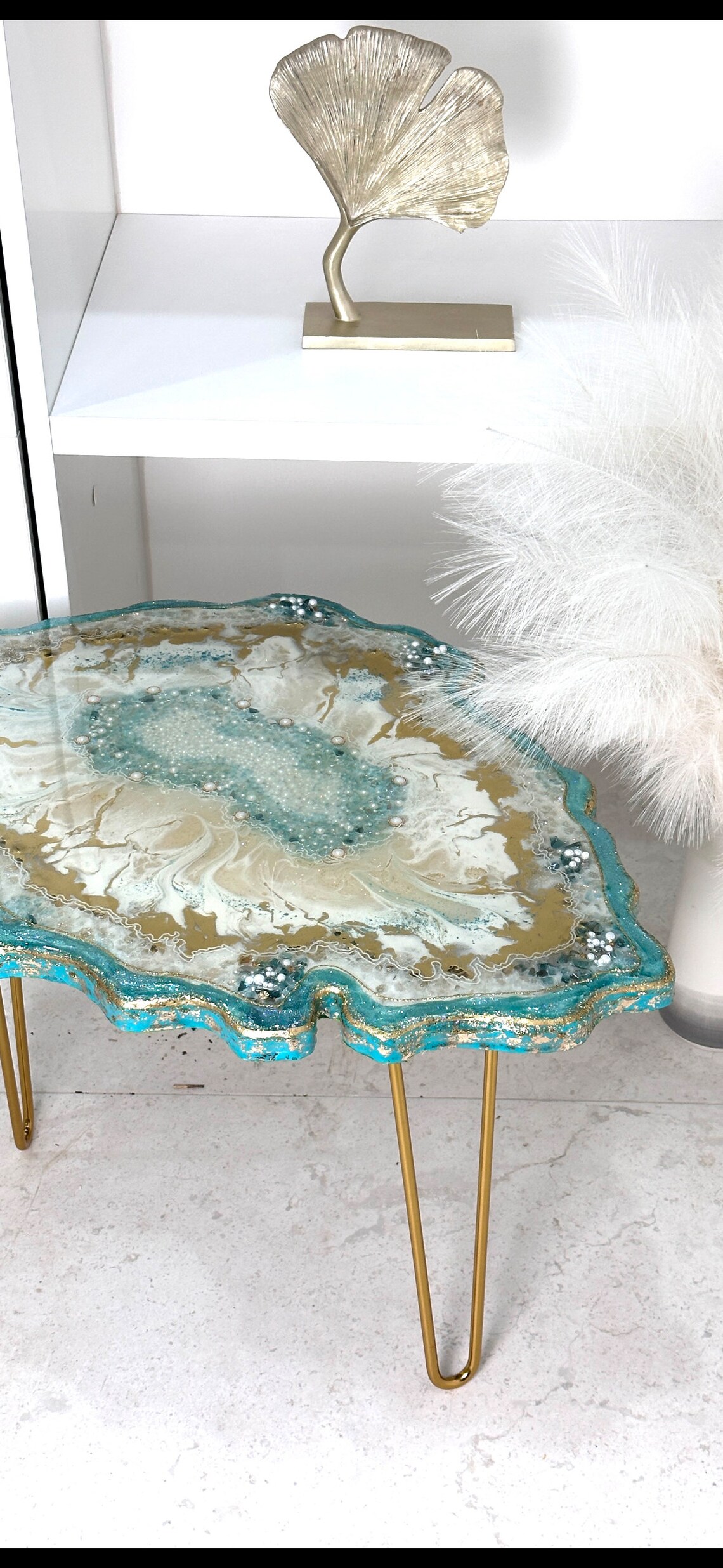 Mother of Pearl Coffee Table Pearl Side Table Lux Resin Coffee Table ...