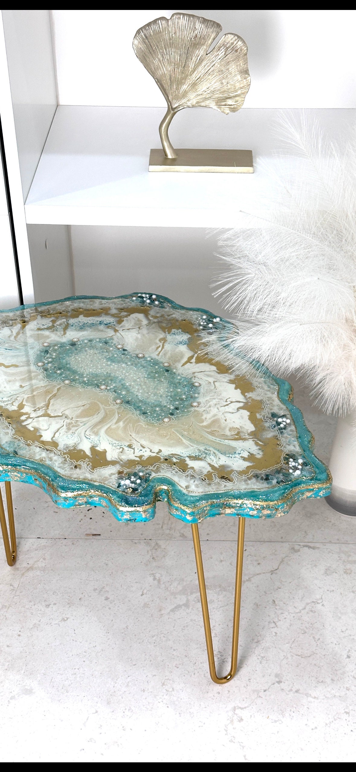 Mother of Pearl Coffee Table Pearl Side Table Lux Resin Coffee Table ...