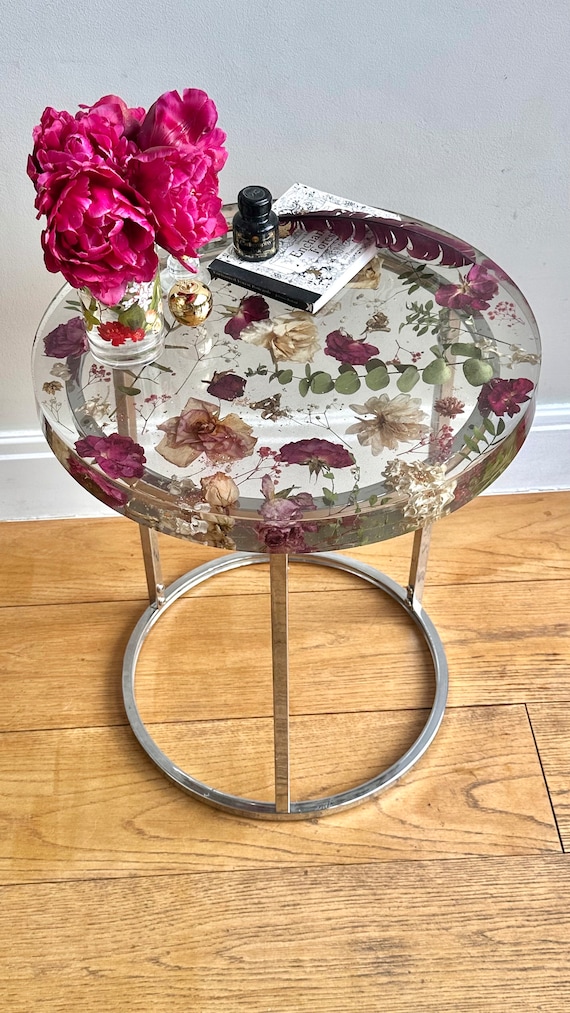 Flower Coffee Table Floral Side Table Preserved Flowers Table Flower Round Coffee Table Resin Coffee Table Etsy
