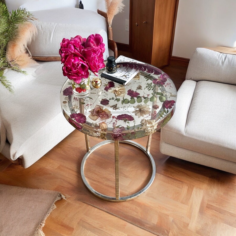 Flower Coffee Table | Floral Side Table | Preserved Flowers Table | Flower Round Coffee Table ...