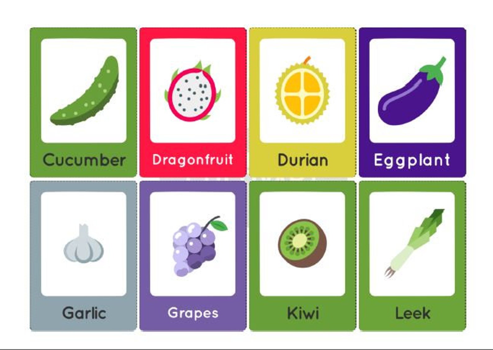 50 Fruits & Vegetables Rainbow Educational Printable Cards for ...