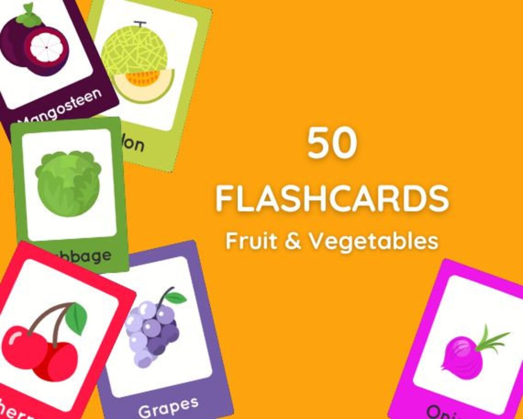 50 Fruits & Vegetables Rainbow Educational Printable Cards for ...