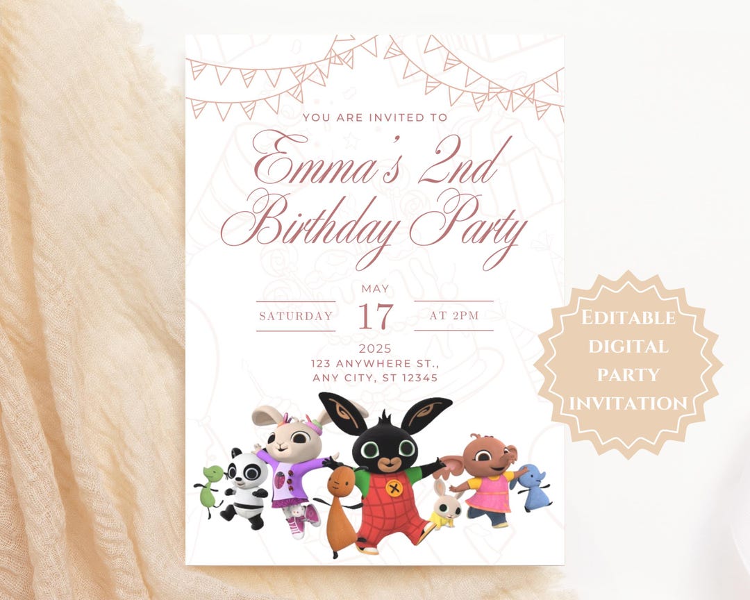 Bing Flop Birthday Invitation Bing Party Supplies Sula Canva Template ...
