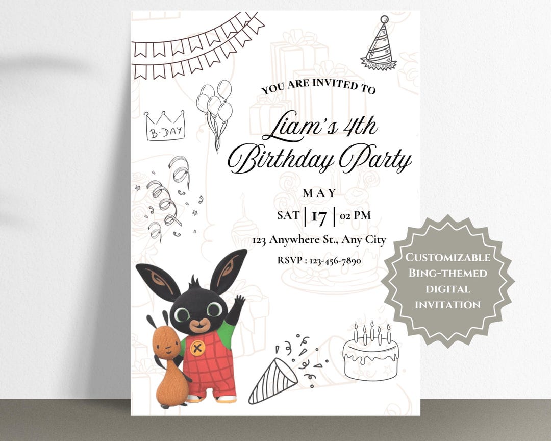 Bing Flop Birthday Invitation Bing Party Supplies Sula Canva Template ...
