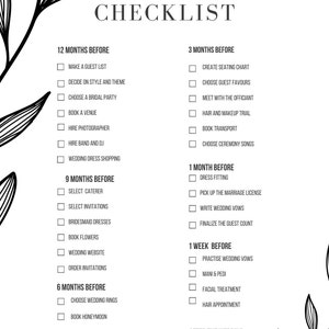 Digital and Printable Wedding Check List - Etsy
