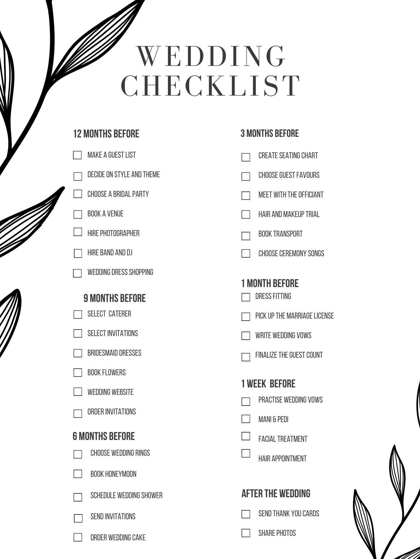 Digital and Printable Wedding Check List - Etsy