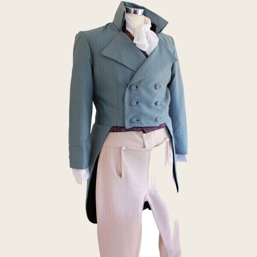 New Regency Victorian Men's Sky Blue Wool Double Breasted Tailcoat ...