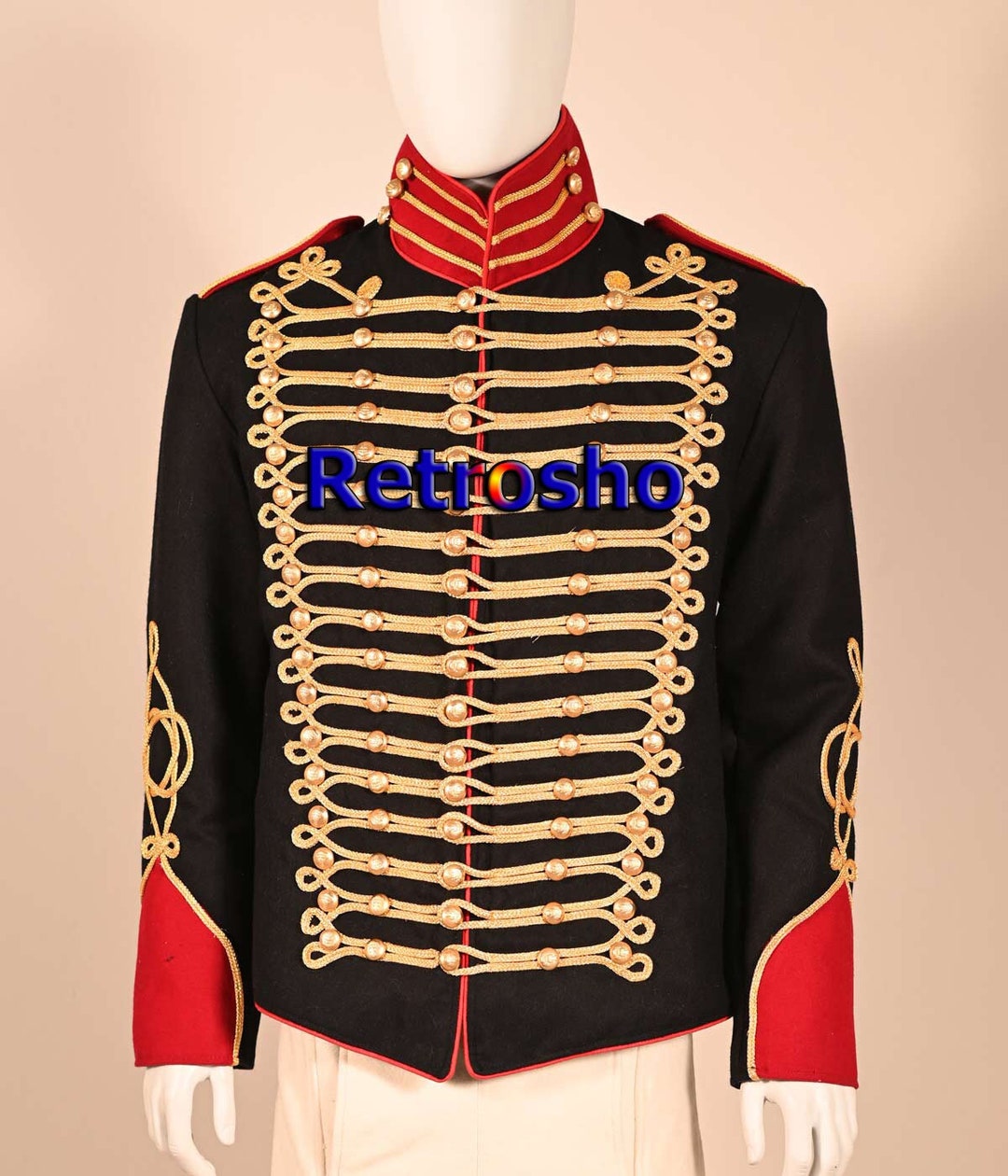 Dolman Black With Gold Braiding & Cuffs Wool Coat, Jacket Hussar Jacket for Mens and Women ...