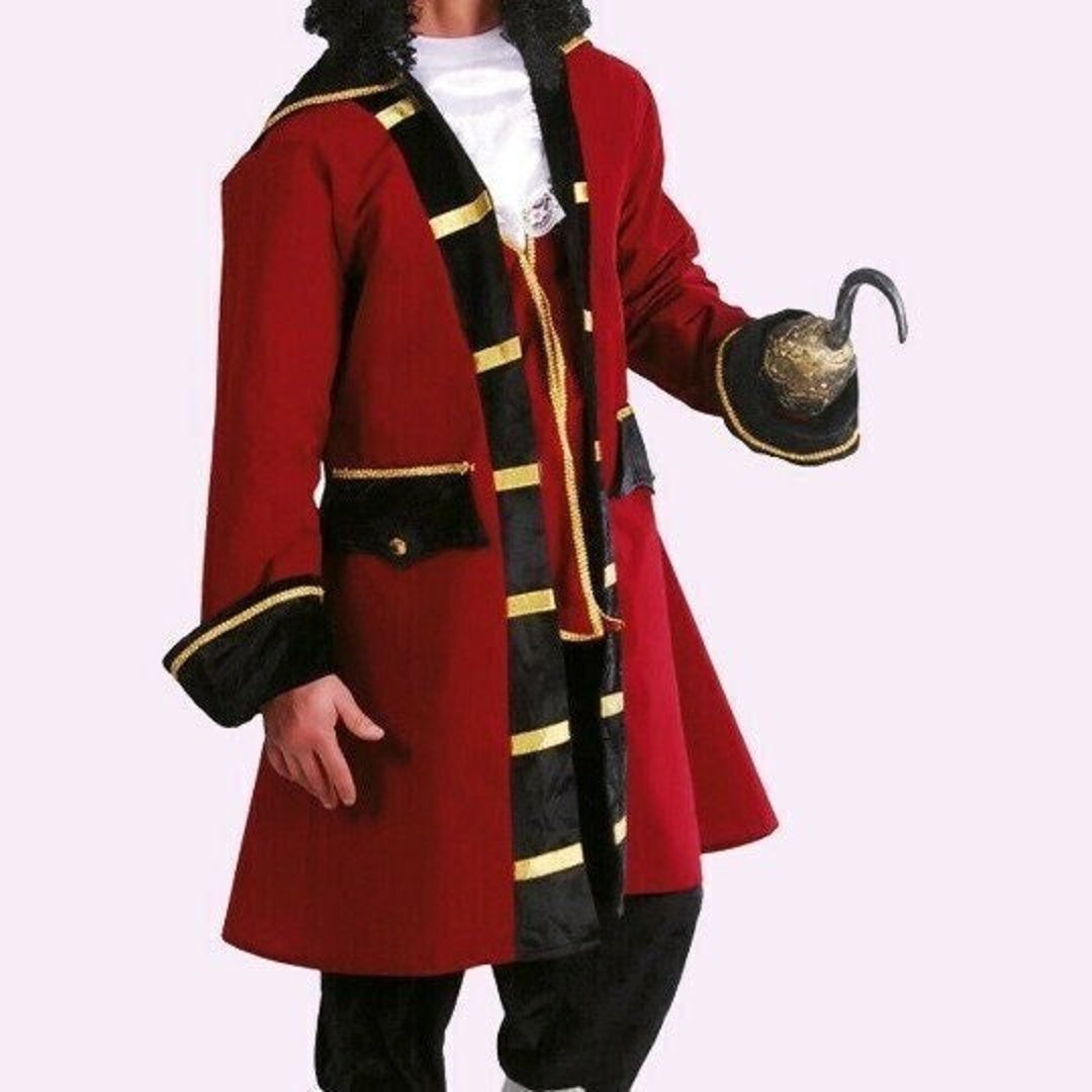Mens Captain Hook Costume Adult Peter Pan Fancy Dress Mens Hussar