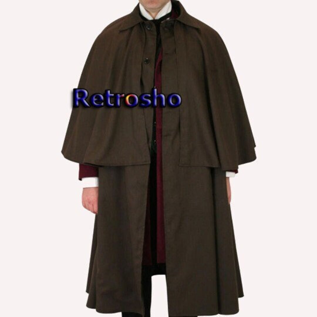 Mens Inverness Cape 100% Wool, Halloween Brown Coat, Gothic Brown Coat ...