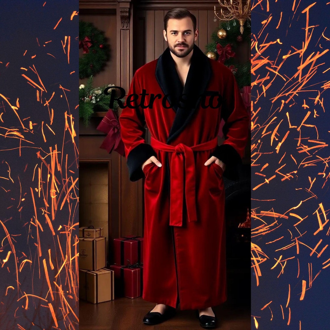 Smoking Jacket for Men in Burgundy Velvet With Stylish Lapels and Cuffs ...