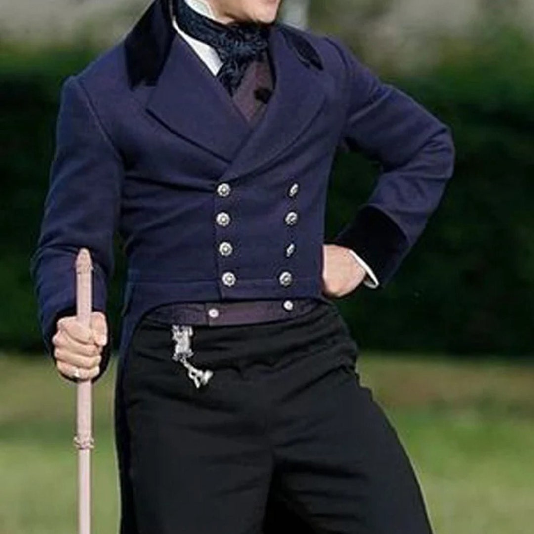 New Men Blue Wool Military Tailcoat, Men's Tailcoat Jacket With ...