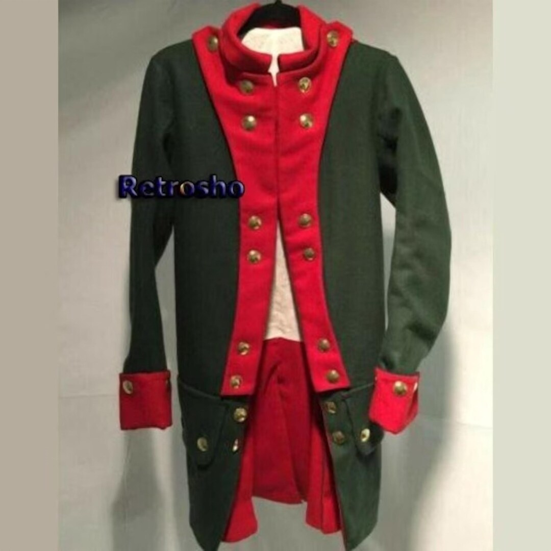New Men's Green & Red Hessian Feld Jager Wool Coat, Lancer Officer ...