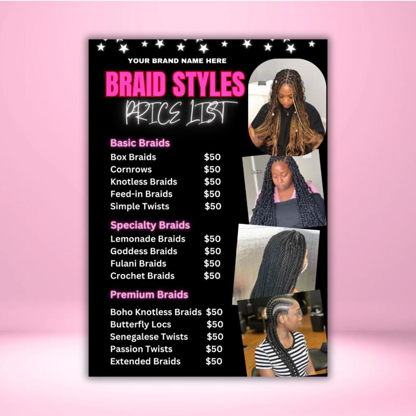 Braids Pricelist, DIY Flyer Template Design, Hair Styles Braiding Price ...