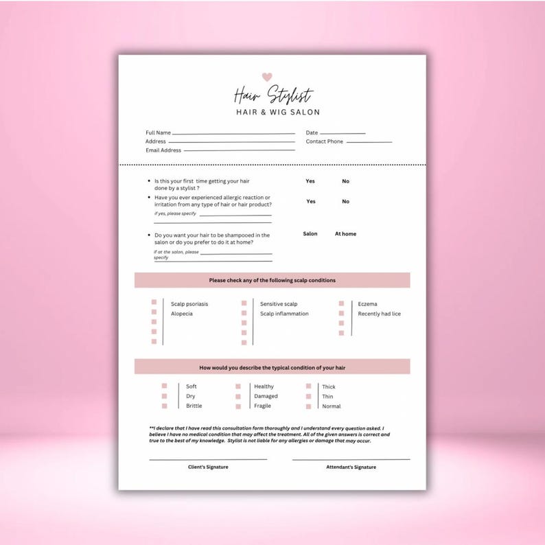 Editable Hair Stylist Client Intake Form, Hair & Wig Consultation ...
