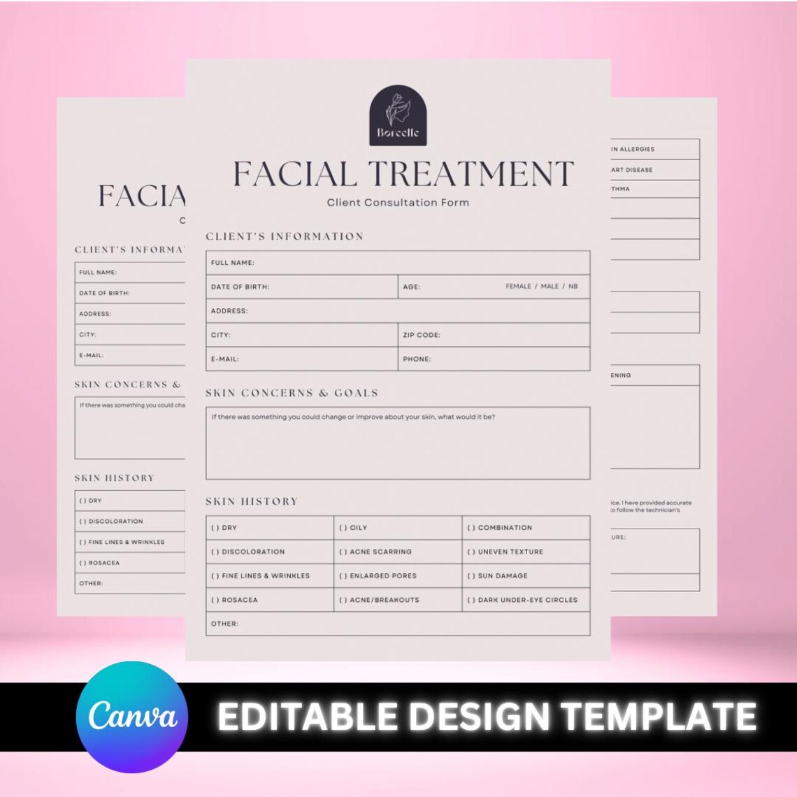 Facial Treatment Intake Form, Skincare Consultation, Esthetician Forms ...