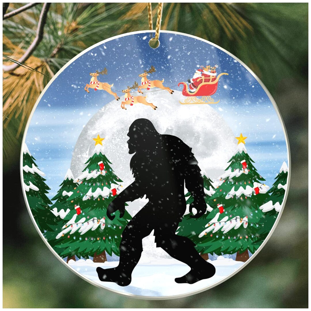 Bigfoot Sasquatch Hanging Round Ornaments White Acrylic Clear ...
