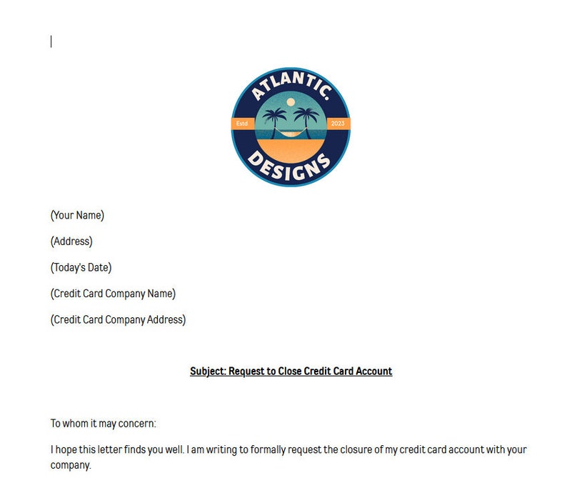 Credit Card Closure | Template | Digital | Letter | Microsoft Word ...