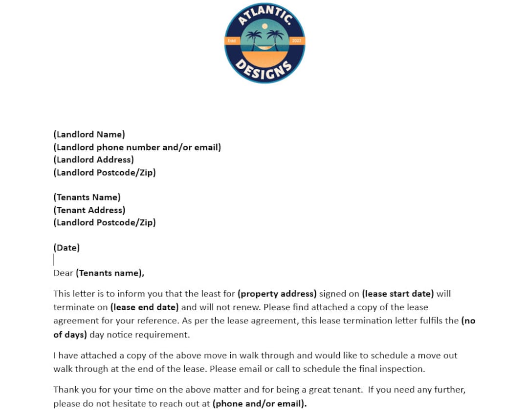 Landlord Lease Termination Letter | Move Out Letter | Move Out Template ...