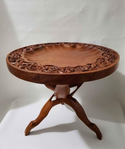 Vintage Hand Carved Teakwood Table - Etsy