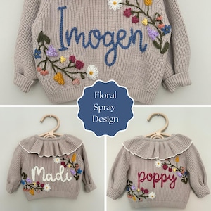 Personalised Baby Name Cardigan | Hand Embroidered Chunky Knit Frill ...
