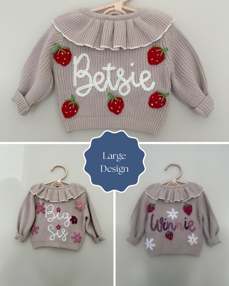Personalised Baby Name Cardigan | Hand Embroidered Chunky Knit Frill ...