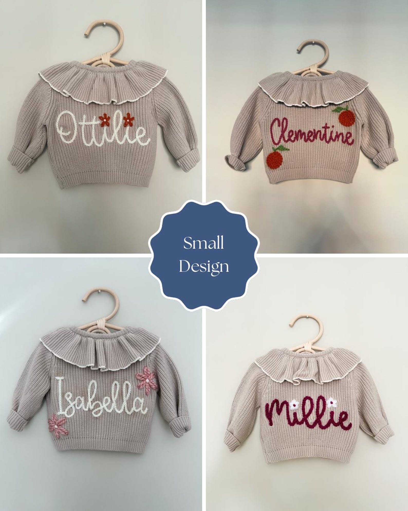 Personalised Baby Name Cardigan | Hand Embroidered Chunky Knit Frill ...