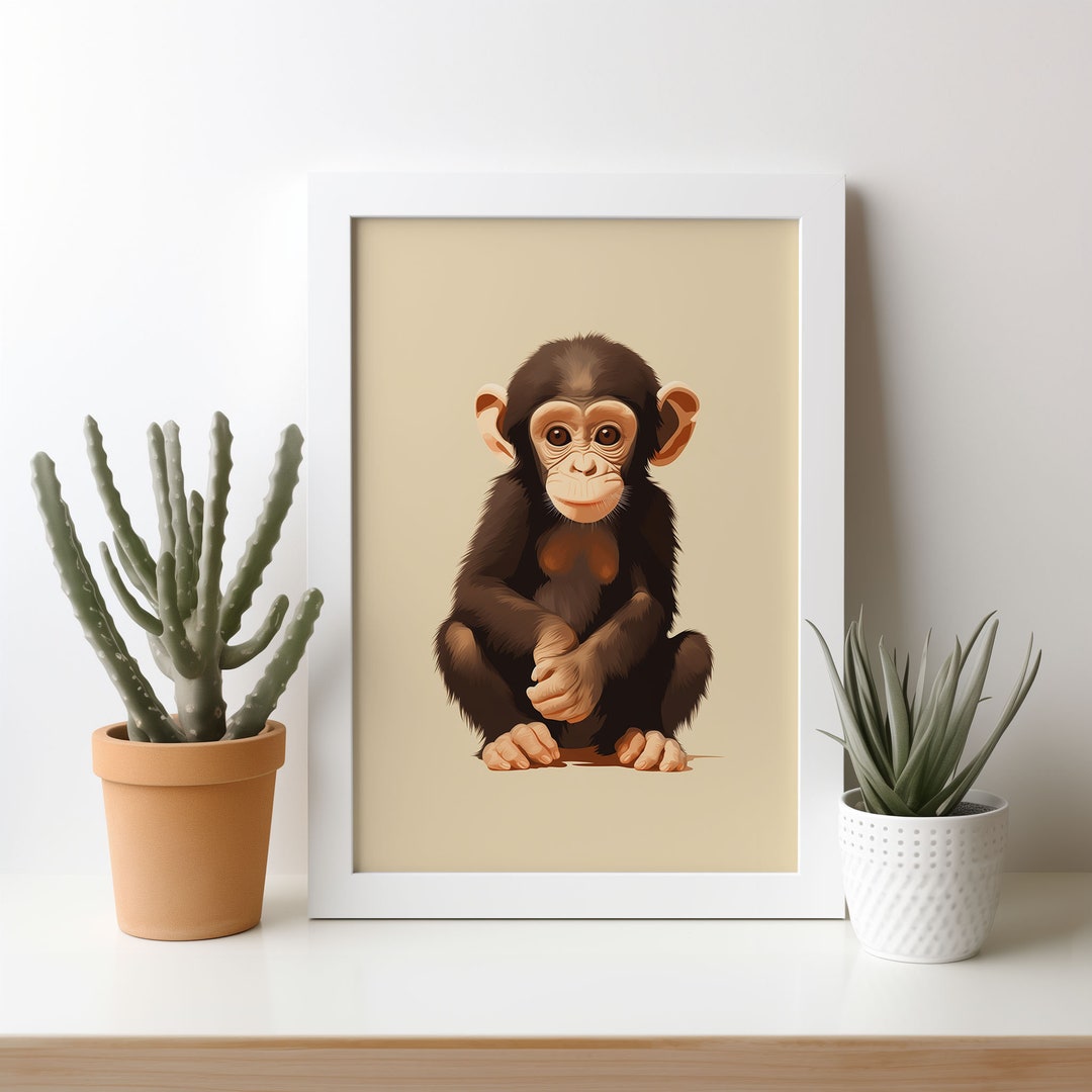 Monkey Poster, Chimp Poster, Monkey Artwork, Chimpanzee Poster, Cute ...