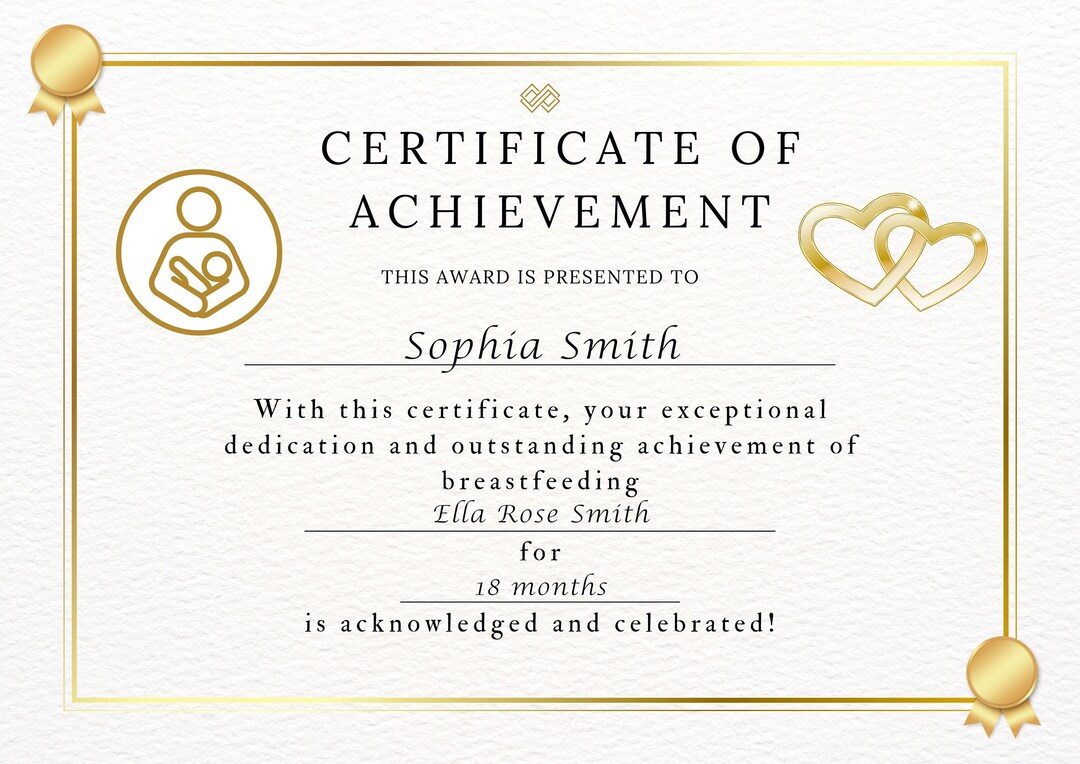 Breastfeeding Achievement Certificate - Celebrate the Nursing Journey ...